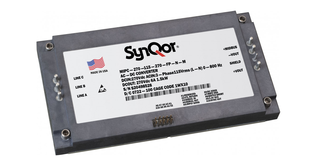 SynQor® Releases a Military Grade 3-Phase AC or 270 Vdc Input Power Conditioner Module (MIPC-270 ...